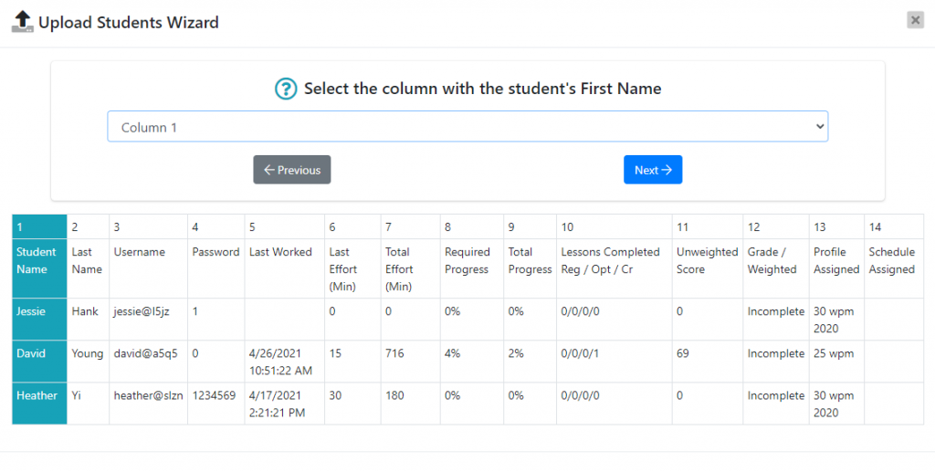 Creating Students - Keyboarding Online